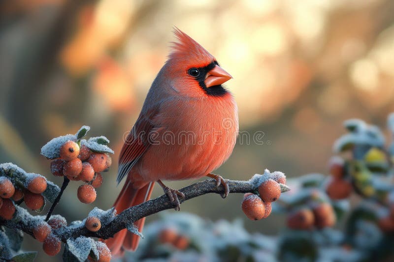 A Bright Red Bird Sits on the Edge of a Tree Branch, Looking Out at the ...
