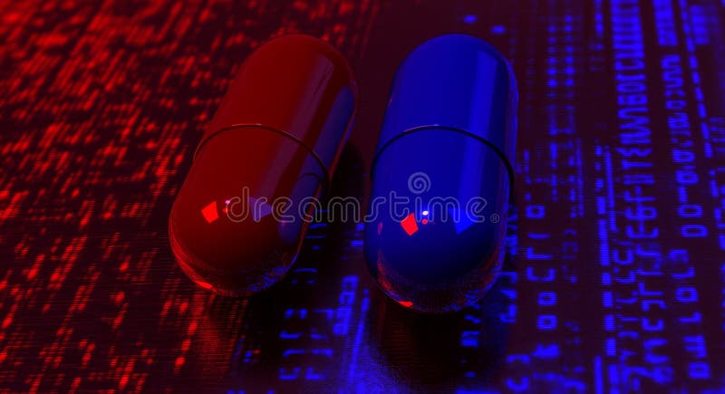 Bright Red and Blue Capsules are Set Against a Digital Background ...