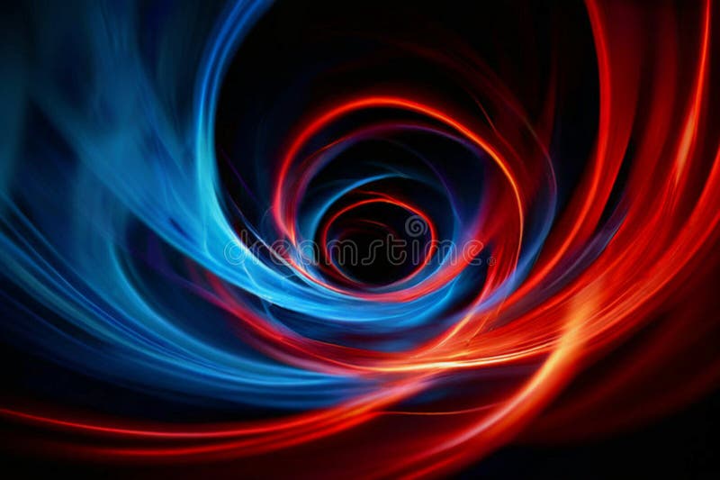 Bright Red and Blue Smooth Stripes, Waves on a Black Background ...