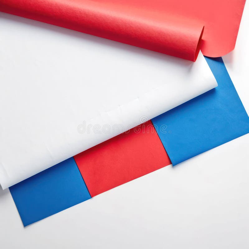 Bright Red, Blue, White Sheets of Clean Smooth Paper Lie on a White ...
