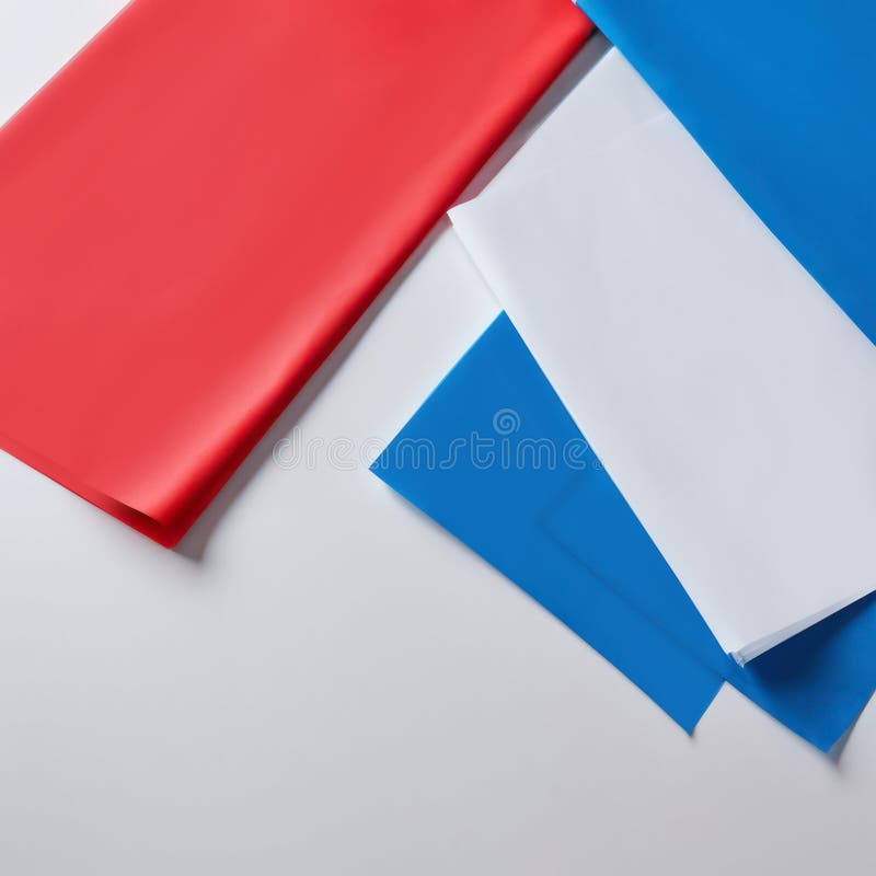 Bright Red, Blue, White Sheets of Clean Smooth Paper Lie on a White ...