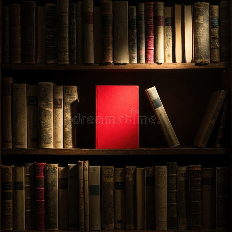 A Bright Red Book among Old Shabby Volumes. Stock Image - Image of ...