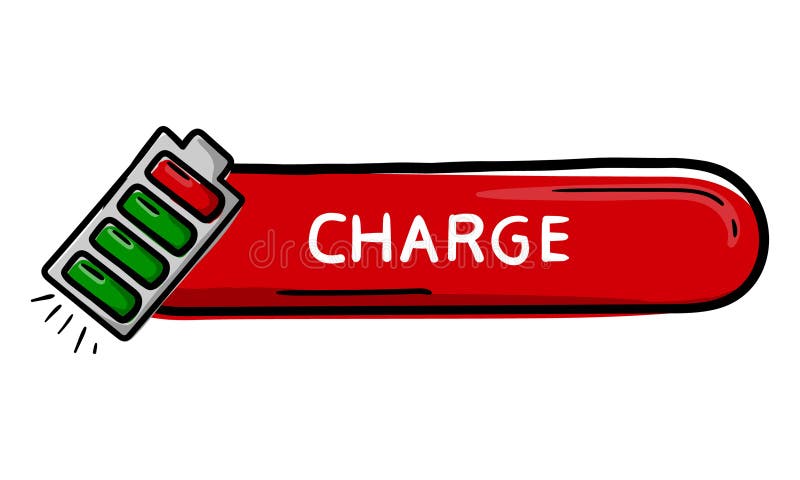 Bright Red Button with the Text Charge and Battery Icon. Vector ...