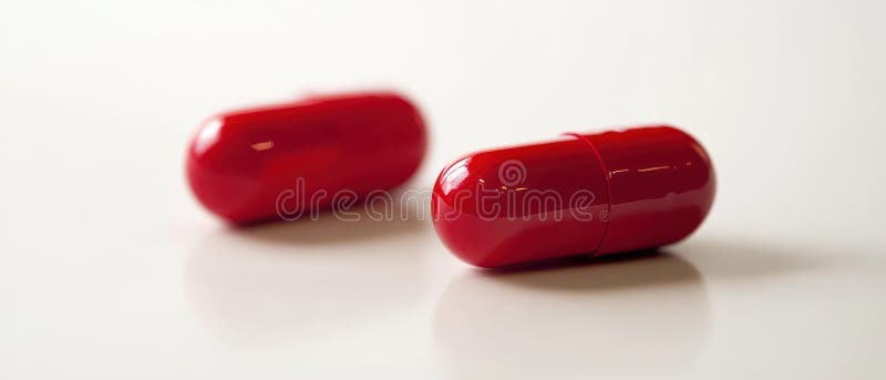 Bright Red Capsules on a Neutral Surface Stock Image - Image of ...