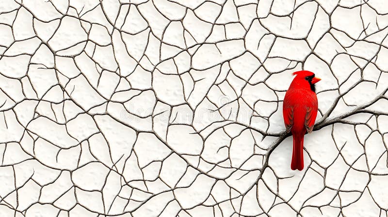 Bright Red Cardinal Perched on Textured White Background Stock ...