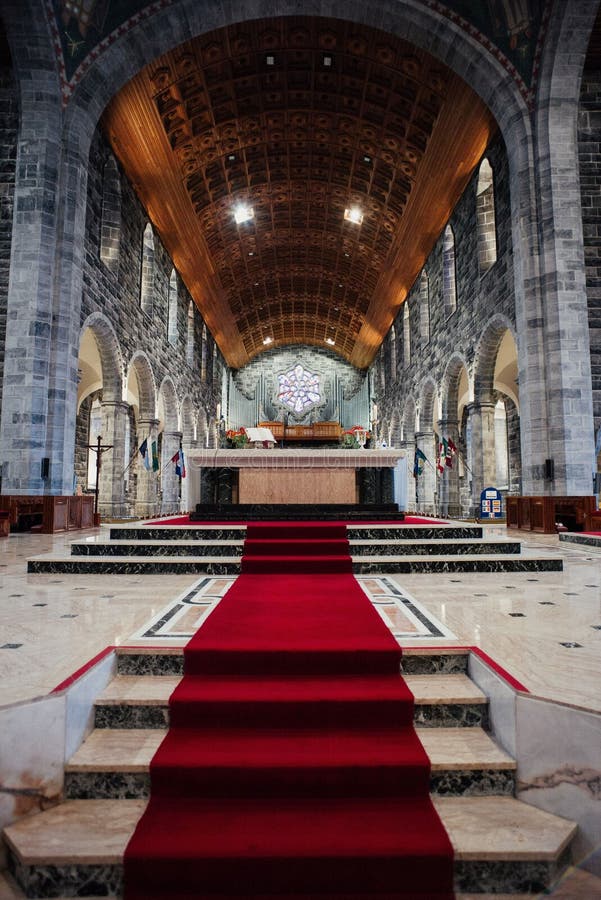 Bright Red Carpet in Front of an Ornate Altar in a Large Church ...
