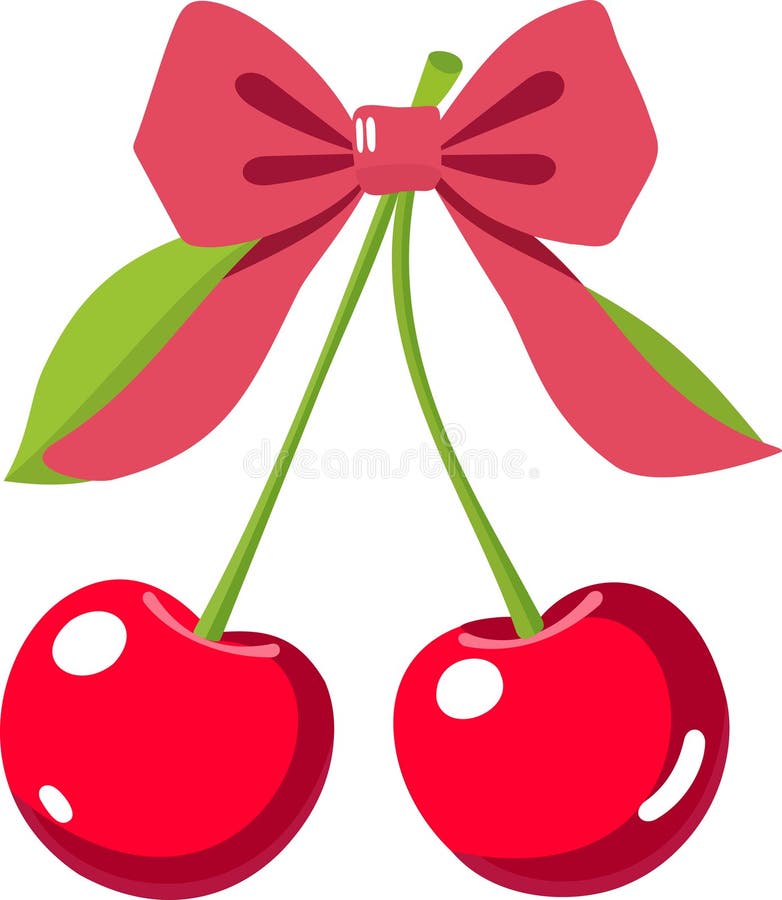 Bright Red Cherries on Pink Bow. Vector Isolated Illustration Stock ...