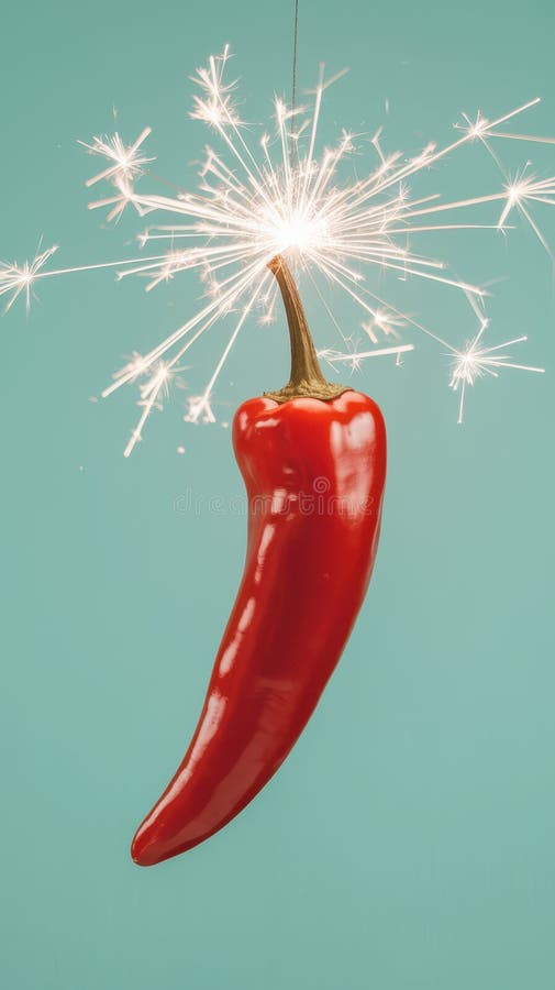 Bright Red Chili Pepper with Festive Sparks for Visual Impact Stock ...