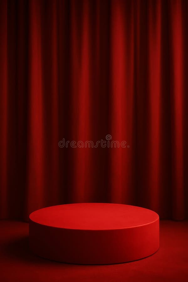 Bright Red Circular Platform in Front of Vibrant Red Curtain for Stage ...
