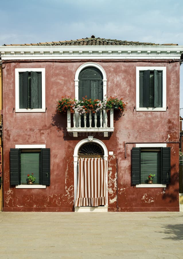 Bright Red Color House in Venice Stock Photo - Image of colorful, sunny ...