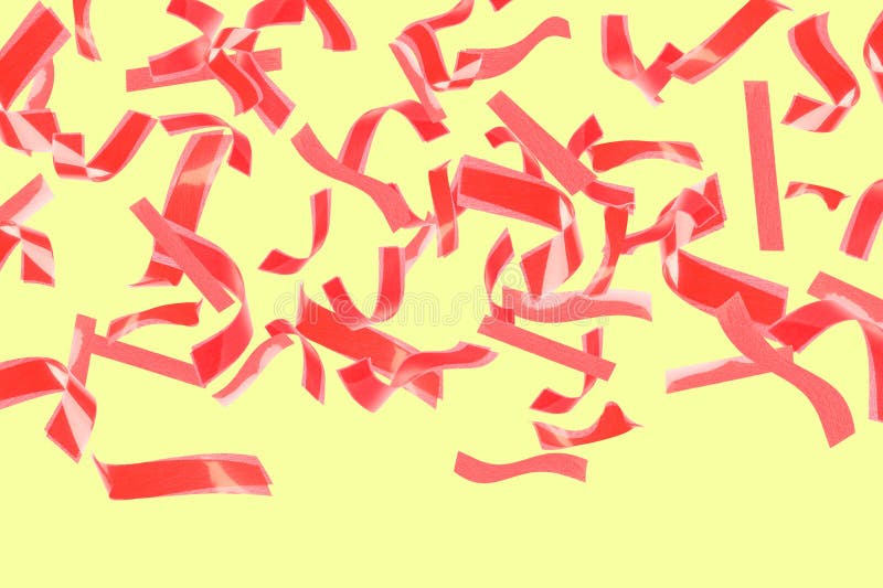 Bright Red Confetti Falling on Light Yellow Background Stock Image ...