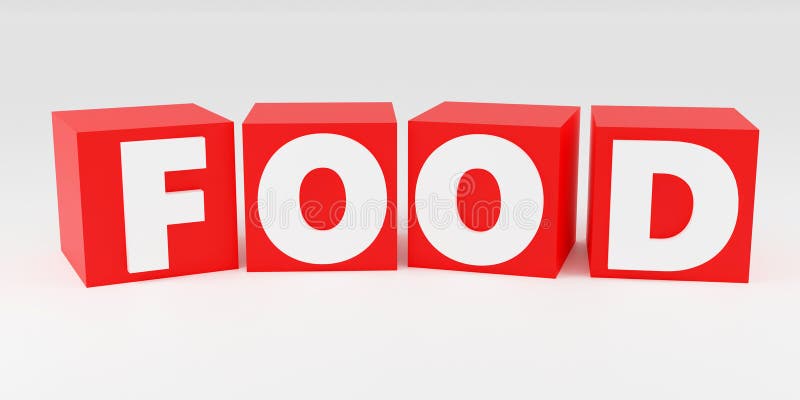 Bright Red Cubes on White Background Saying Food Stock Illustration ...