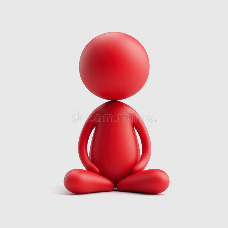Bright Red 3D Character in a Relaxed Sitting Pose on a Soft Light ...