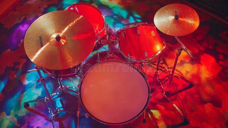 Bright Red Drum Set with Colorful Cymbals Stock Photo - Image of studio ...