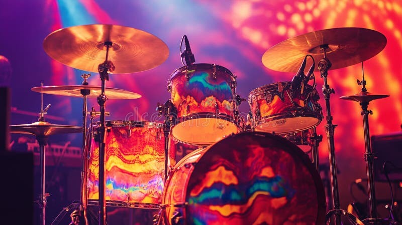 Bright Red Drum Set with Colorful Cymbals Stock Image - Image of melody ...