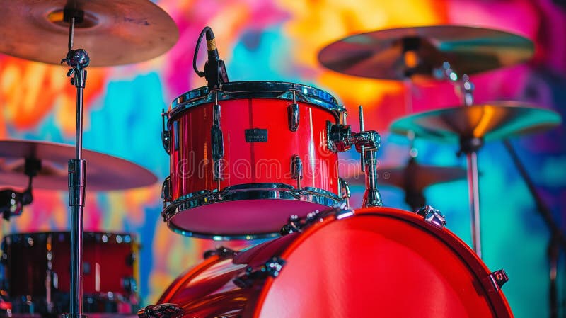 Bright Red Drum Set with Colorful Cymbals Stock Image - Image of ...