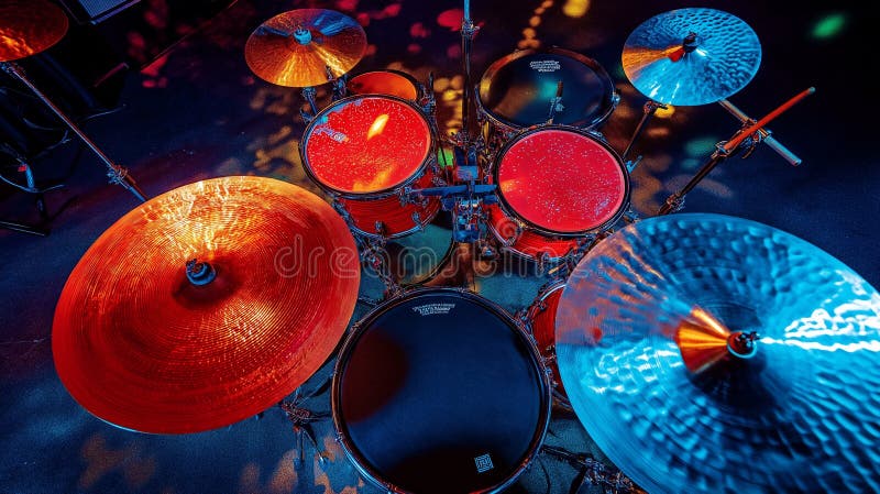 Bright Red Drum Set with Colorful Cymbals Stock Photo - Image of drum ...