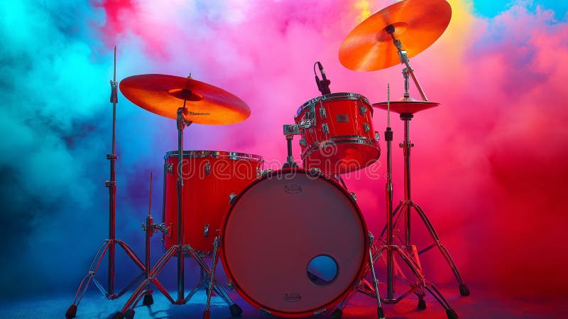 Bright Red Drum Set with Colorful Cymbals Stock Photo - Image of sound ...