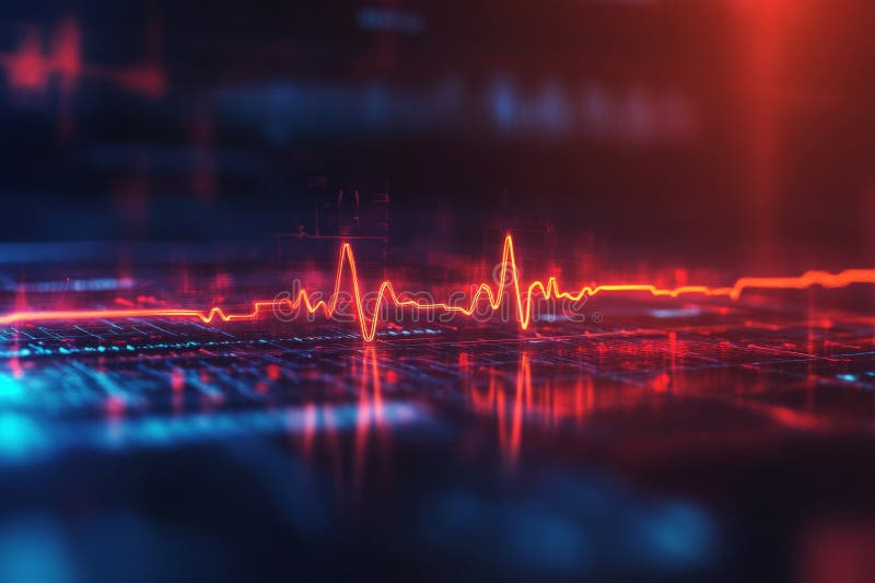 Bright Red Electrocardiogram Line Pulsing on a Futuristic Digital ...