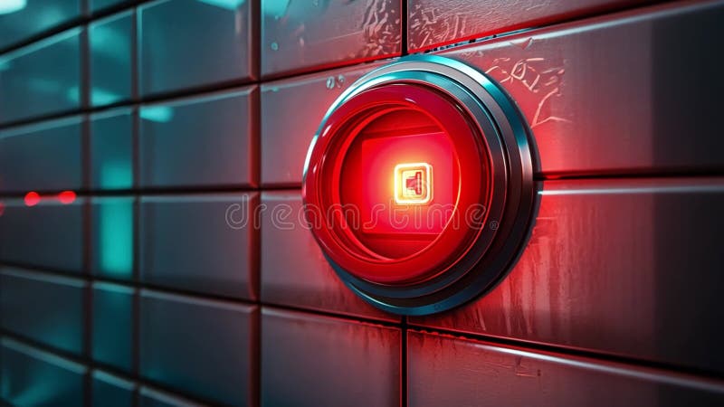A Close-up of a Glowing Red Emergency Button Against a Tiled Wall in an ...