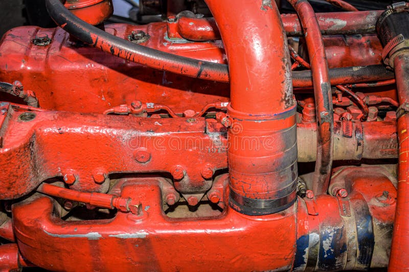 Red Painted Engine Close Up with Details Stock Image - Image of ...
