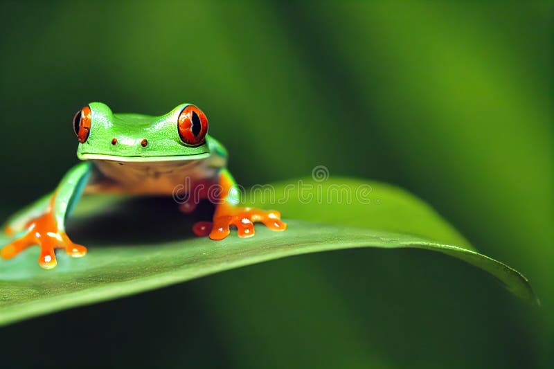 Bright Red Eyed Tree Frog on Green Leaf Stock Illustration ...