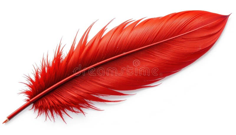 Bright Red Feather on White Background Showcasing Vibrant Color and ...