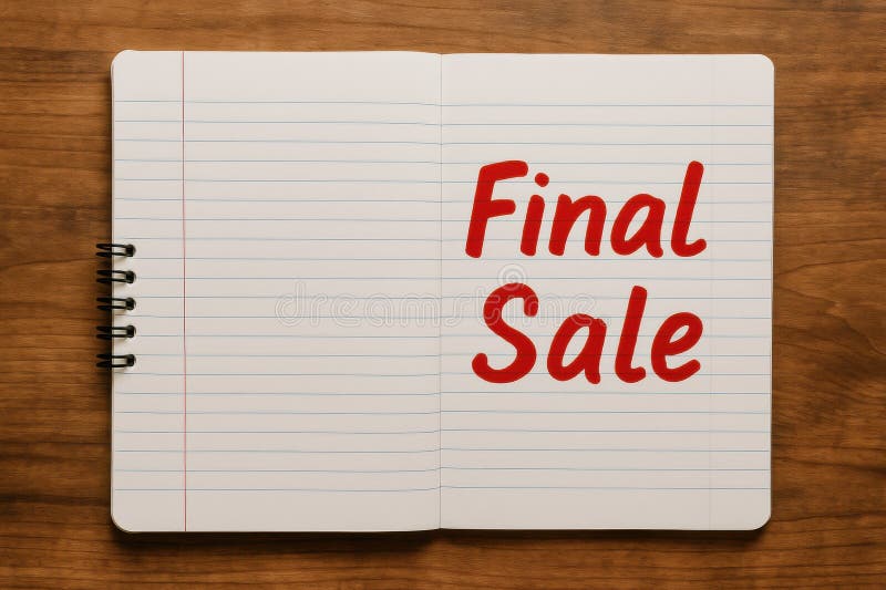 Final Sale Notice Written on an Open Spiral Notebook Resting on a ...