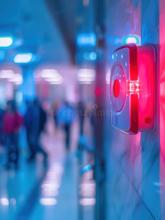 A Bright Red Fire Alarm with a Flashing Light and Button is Mounted on ...
