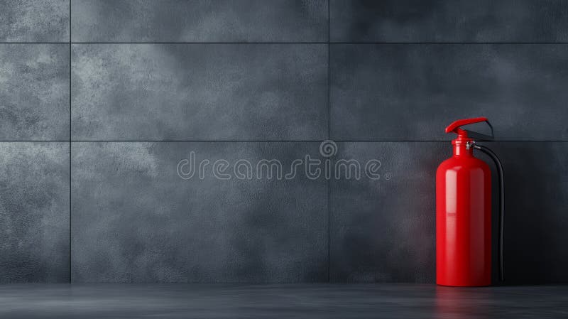 Bright Red Fire Extinguisher on Gray Floor, Essential Safety and Fire ...