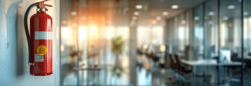 Bright Red Fire Extinguisher Mounted on a Modern Office Wall. Safety ...