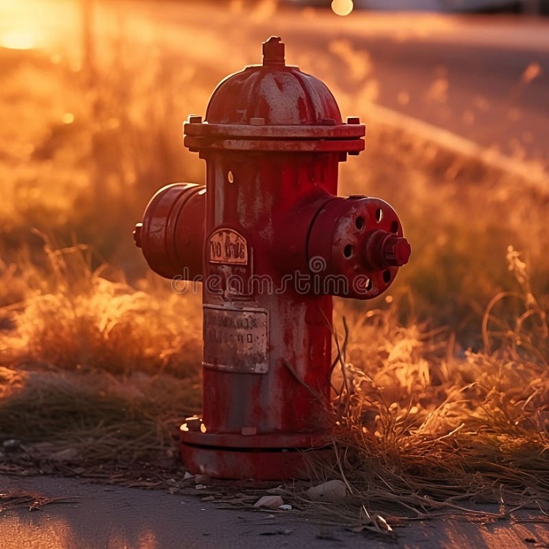 Bright Red Fire Hydrant Standing in the Foreground, Next To a Paved ...