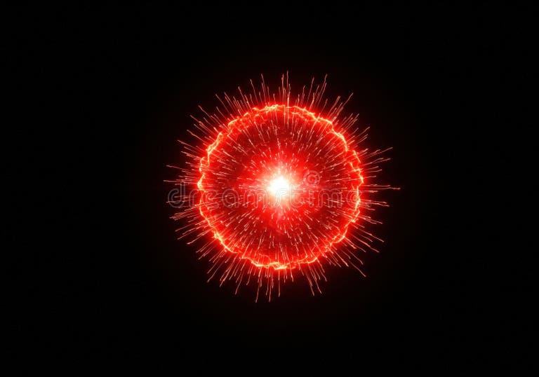 Bright Red Firework Burst Against Dark Sky with Radiant Energy Pattern ...
