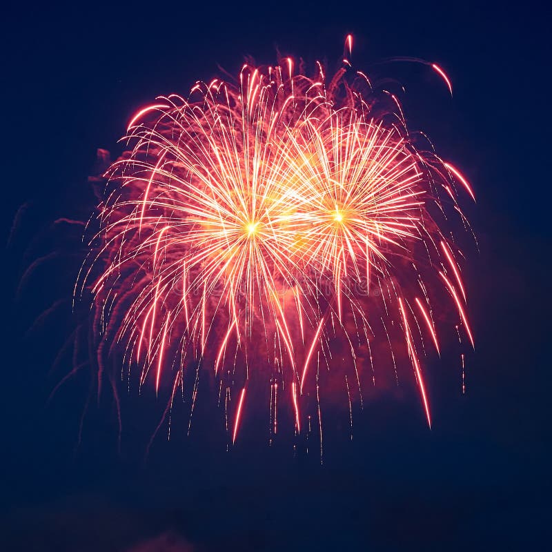 Bright Red Fireworks in the Dark Sky. Festive Concert Stock Photo ...