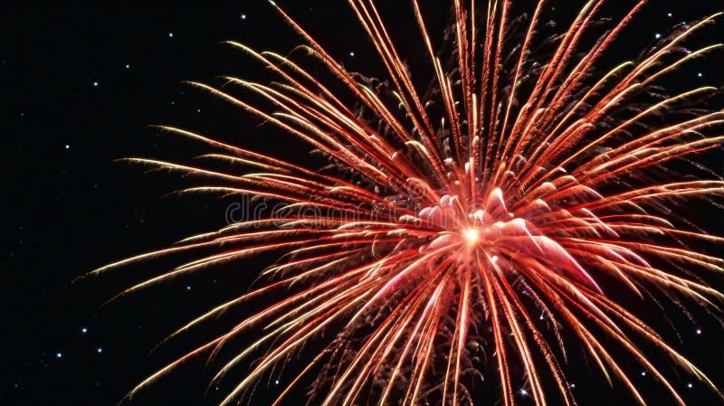 Bright Red Fireworks Exploding in the Night Sky Stock Photo - Image of ...