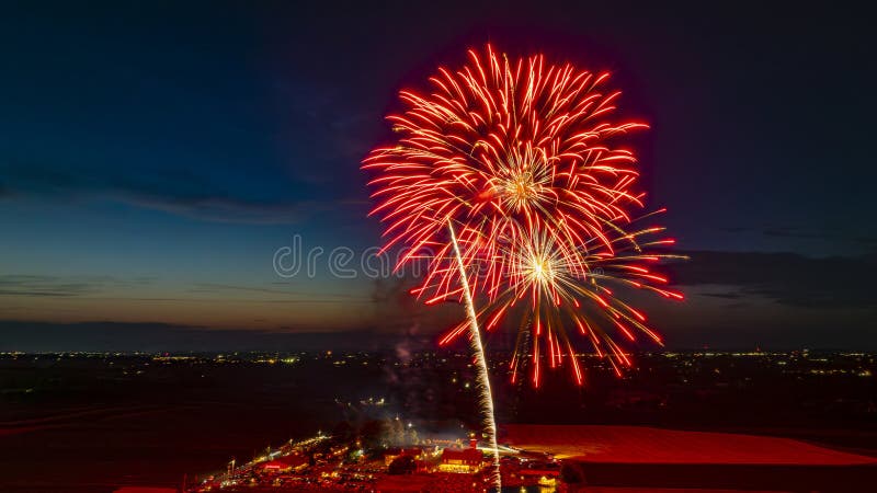 Bright Red Fireworks Exploding in the Night Sky, Creating Brilliant ...