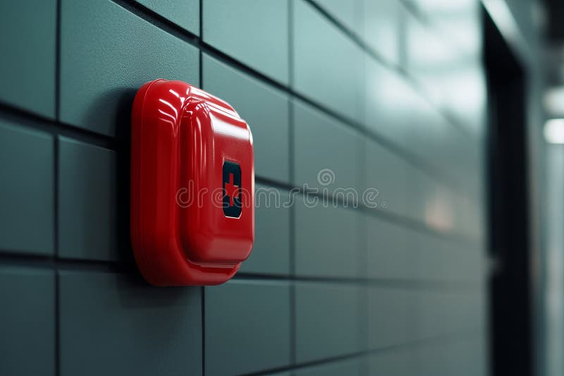 Bright Red First Aid Kit Mounted on Modern Wall in Contemporary ...