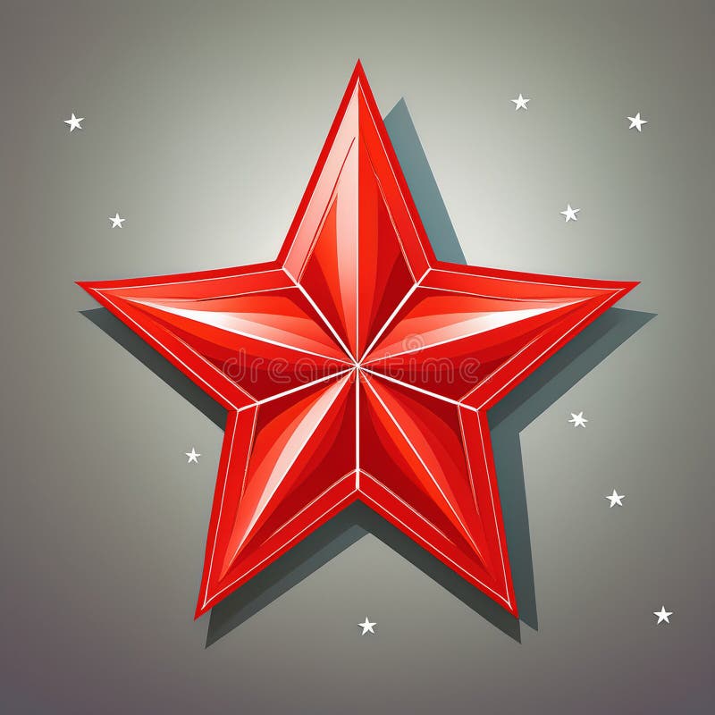 Red Five Point Military Star with Enhanced Shadow Design on Gray ...
