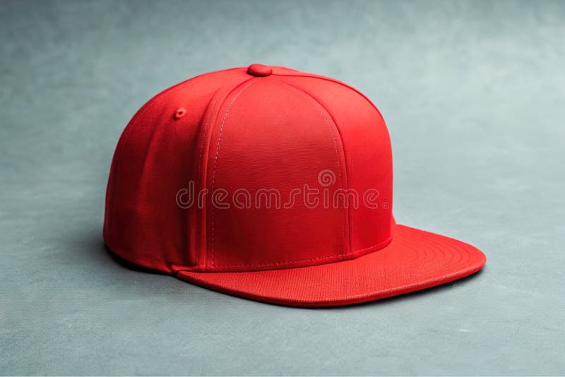Bright Red Flat-Brim Hat Mockup on Solid Street Background Stock ...