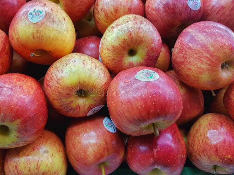 Bright Red and Fresh Apples with Supermarket Labels Editorial ...