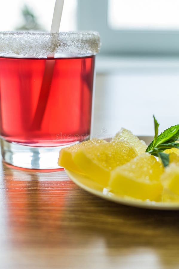 Bright Red Fruit Drink and Dessert. Stock Image - Image of fruits, leaf ...