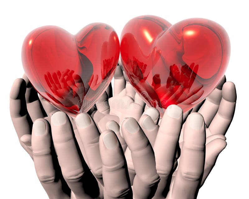 Bright Red Glass Hearts in Hands Stock Illustration - Illustration of ...