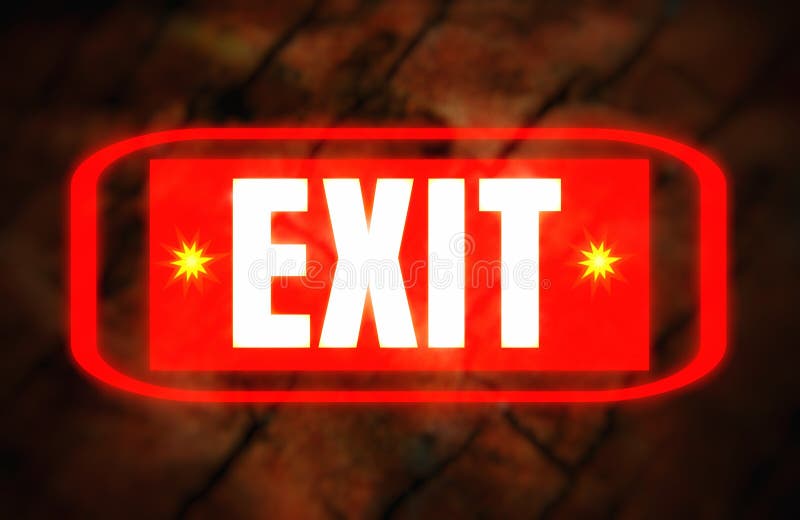 Bright Red Neon Exit Sign with Illuminated Frame on Dark Background ...