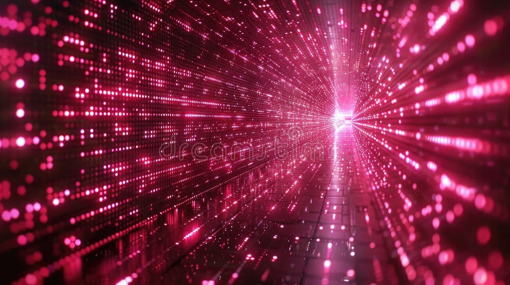 A Bright Red Glowing Tunnel of Binary Code. the Concept of Virtual Reality Stock Illustration ...