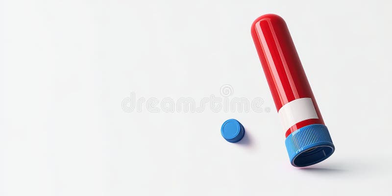A Bright Red Glue Stick Rests on a Clean White Surface with Its Cap ...