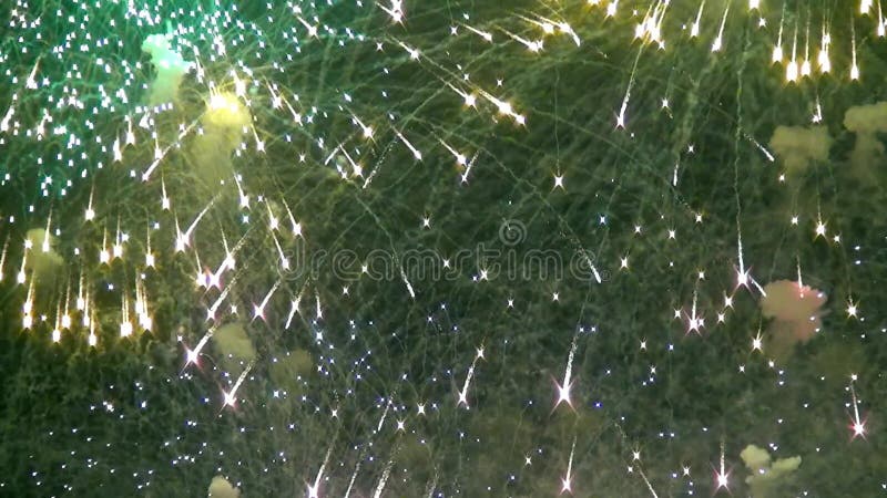 Bright Red Green Yellow Explosions of Firework Display on Black ...