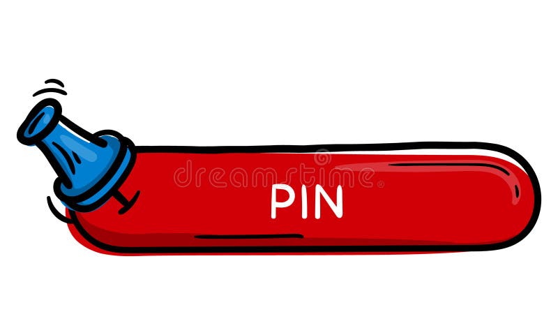 Bright Red Hand Draw Button with Pin Text and Pin Icon. Vector Editable ...