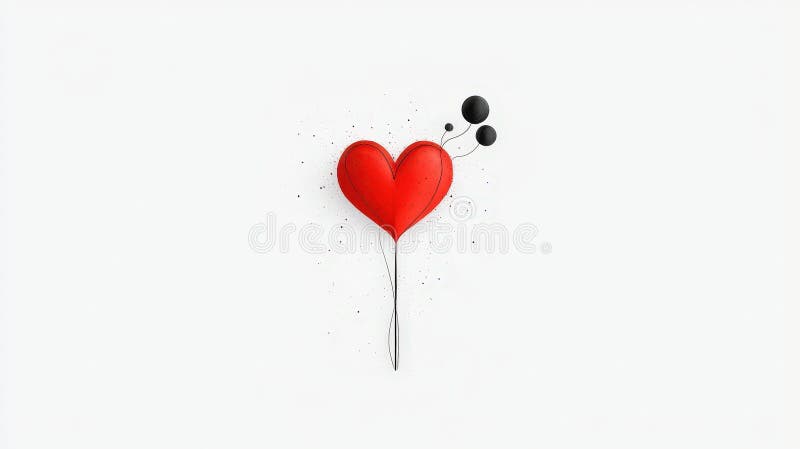 Bright Red Heart Icon with Thread and Abstract Black Elements on Clean ...