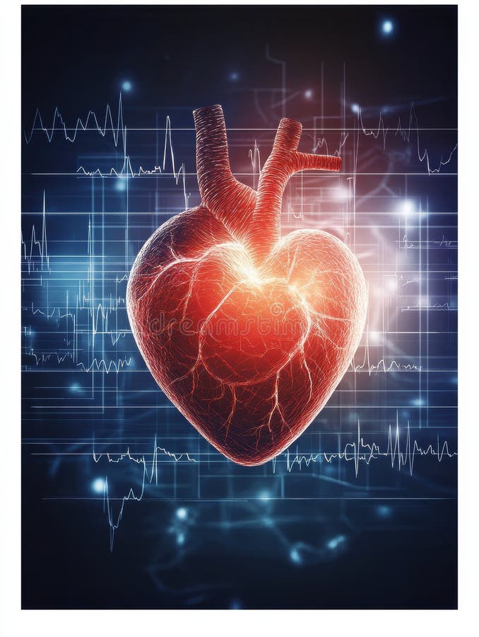 Glowing Red Heart with Dynamic Cardiogram Pulse Illustrating Human ...