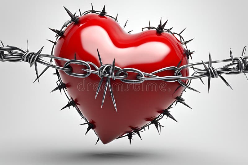 Sharp Barbed Wired Around a Red Heart. Stock Illustration ...